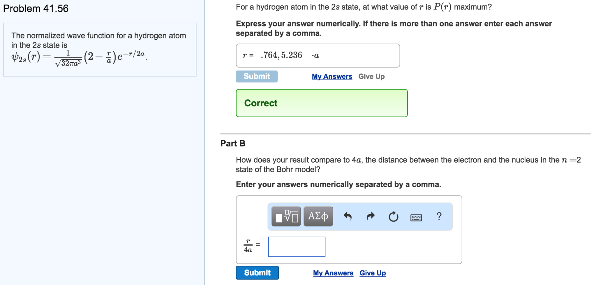 Solved The Normalized Wave Function For A Hydrogen Atom In 