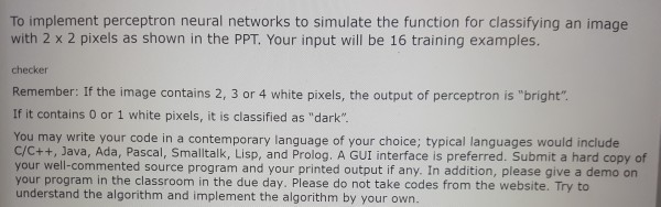 Solved To implement perceptron neural networks to simulate | Chegg.com