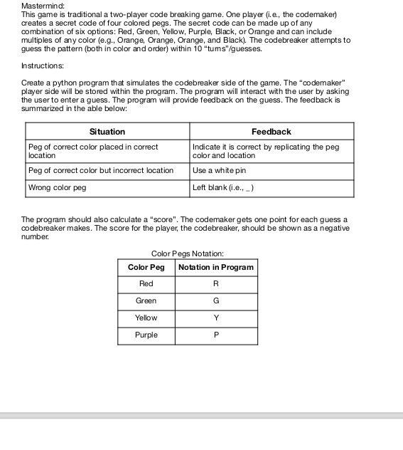 Solved Mastermind: This game is traditional a two-player | Chegg.com