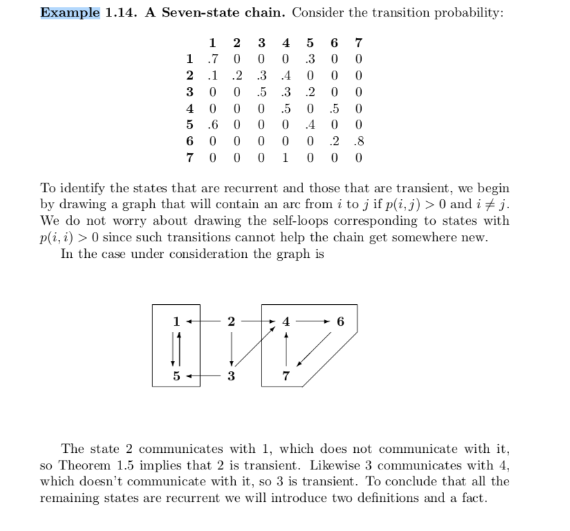 Example 1.14. A Seven-state chain. Consider the | Chegg.com