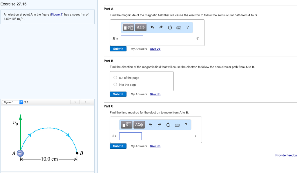 Solved Exercise 27.15 Part A An electron at point A in the | Chegg.com