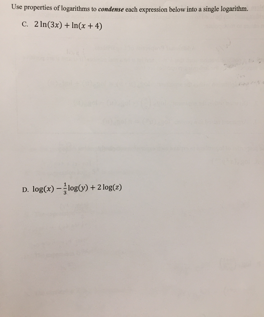 Solved Use properties of logarithms to condense each | Chegg.com