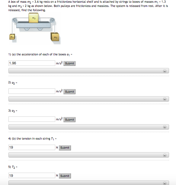 Solved A box of mass m_2 = 3.6 kg rests on a frictionless | Chegg.com