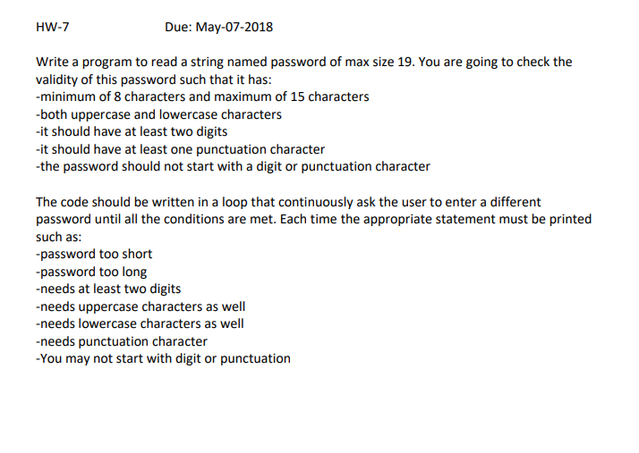 Solved HW-7 Due: May-07-2018 Write a program to read a | Chegg.com