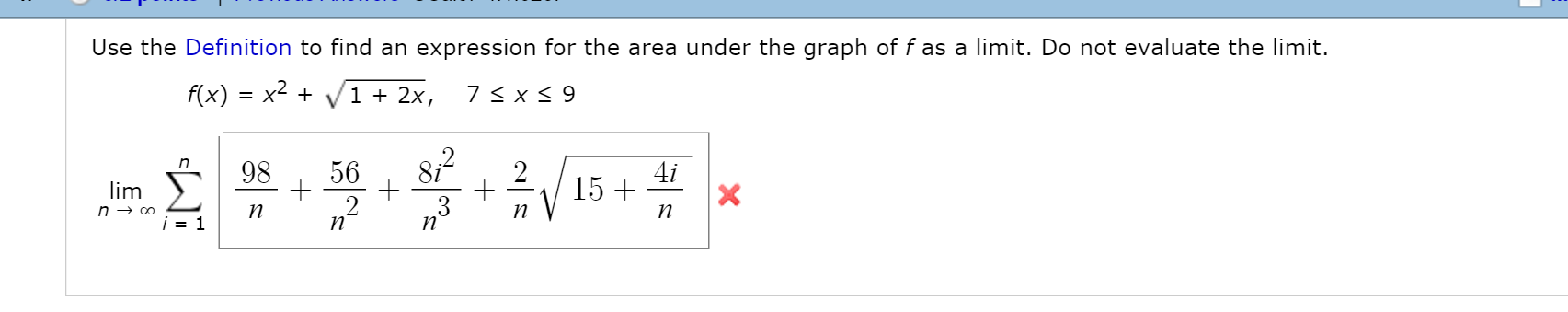 Solved Use the Definition to find an expression for the area | Chegg.com
