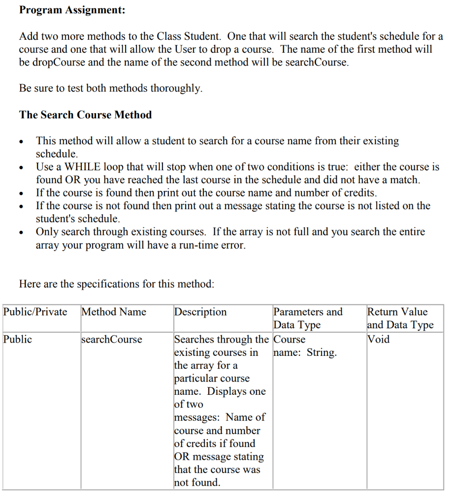 Solved Program Assignment: Add two more methods to the Class | Chegg.com