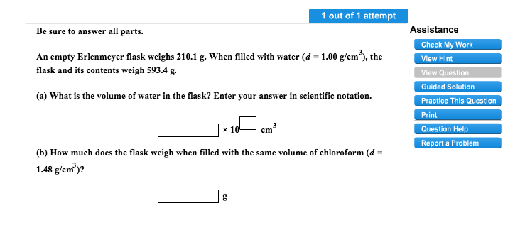 Solved An empty Erlenmeyer flask weighs 210.1 g. When filled | Chegg.com