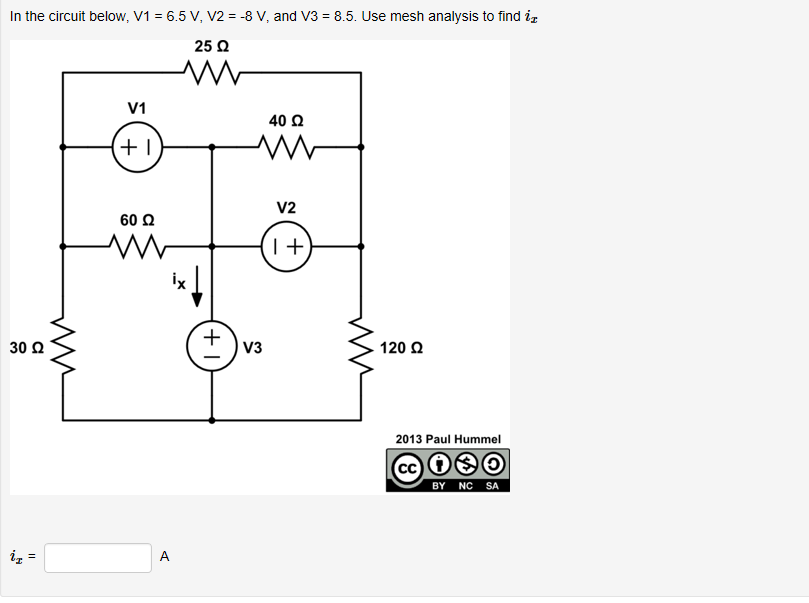 Solved In the circuit below, V1-6.5 V, V2 =-8 V, and V3-85. | Chegg.com