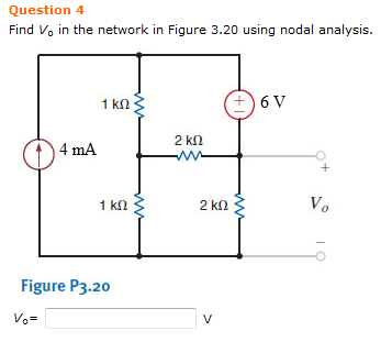 Solved Find Vo in the network in Figure 3.20 using nodal | Chegg.com