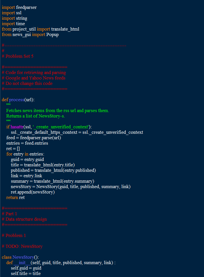 PYTHON. News Feed Program. I need help fixing these | Chegg.com