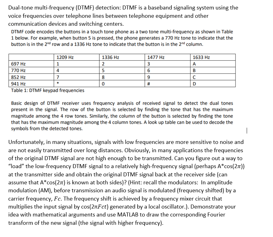 Dual Tone Multi Frequency Dtmf Detection Dtmf Is A