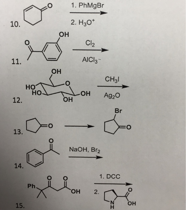 Solved o 1. PhMgBr 2. H3O* Cl2 AICl3 10. OH OH CH3l OH Ag20 | Chegg.com