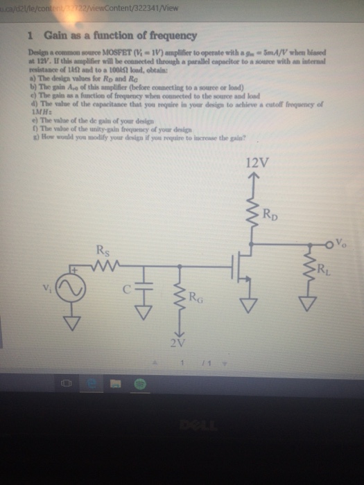Solved Design a common source MOSFET (V_1 = 1V) amplifier to | Chegg.com