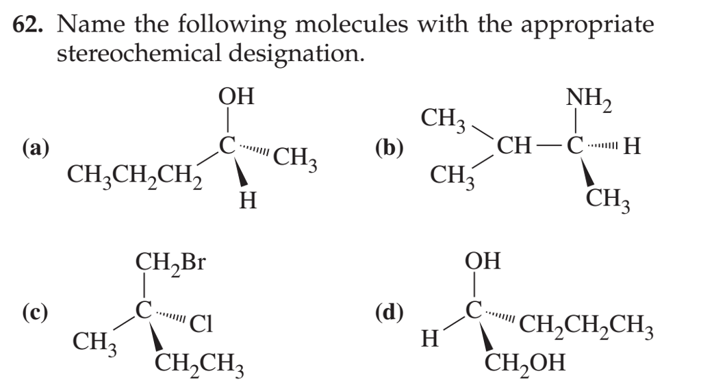 Solved 62. Name the following molecules with the appropriate | Chegg.com