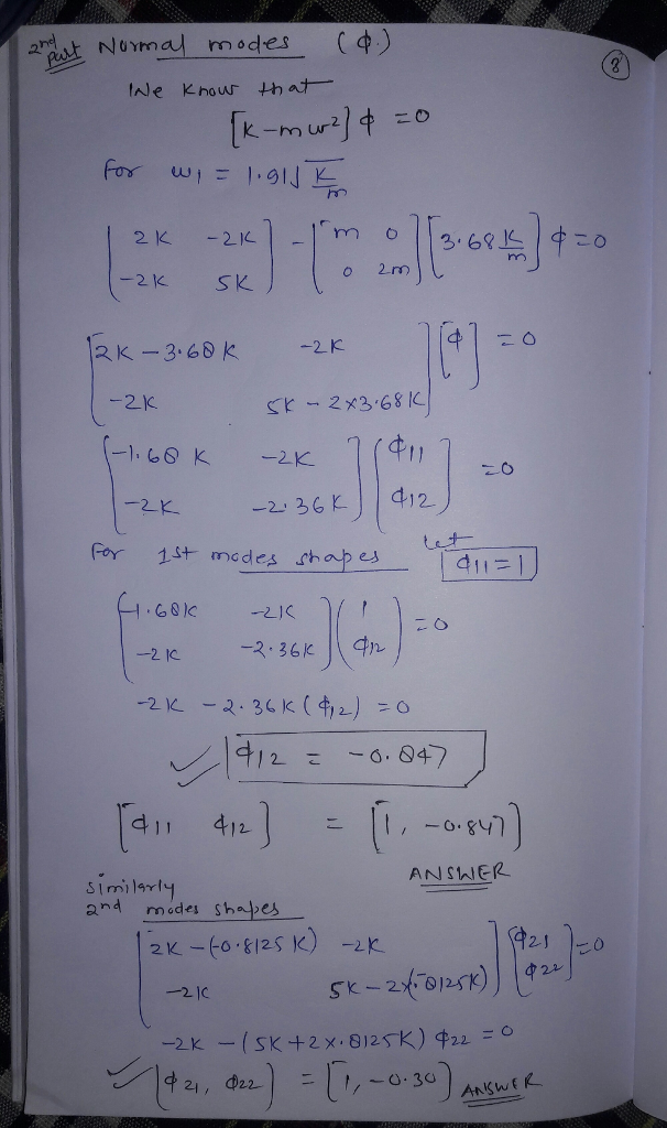 (Solved) - Assume a shear building model for the frame shown in Fig. P7 ...