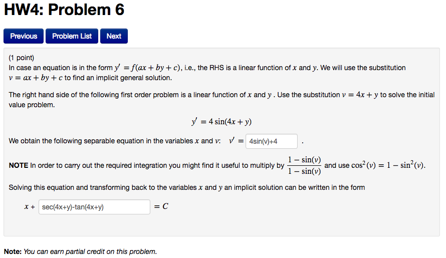 Solved HW4: Problem 6 Previous Problem List Next 1 point) In | Chegg.com