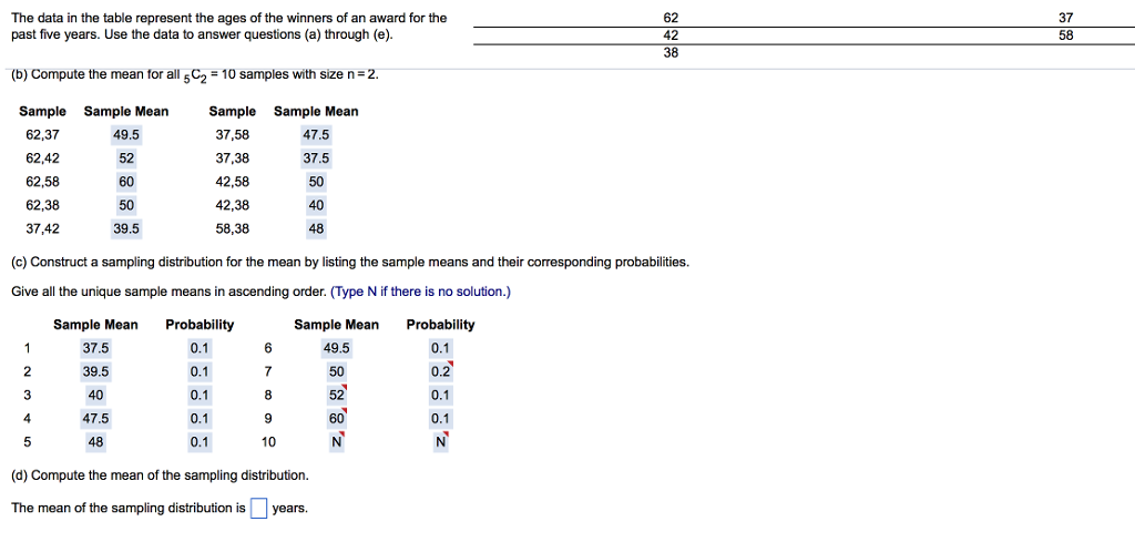 Solved 62 42 38 37 The data in the table represent the ages | Chegg.com