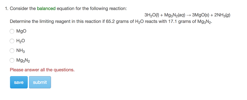 Solved 1. Consider the balanced equation for the following | Chegg.com