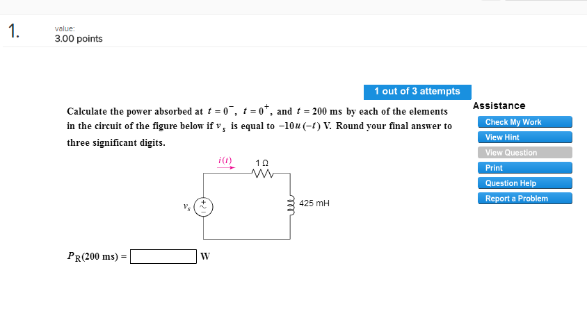 Solved Calculate the power absorbed at t = 0^-, t = 0^+, and | Chegg.com