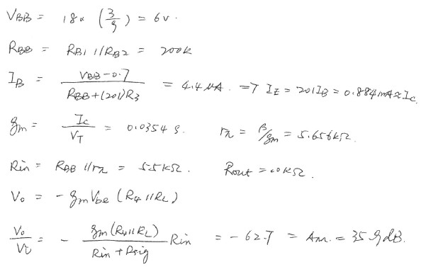 Solved The BJT Q in the following single stage amplifier has | Chegg.com