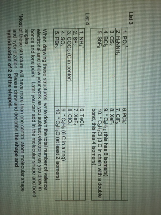 Lewis Structure List When drawing these structures, | Chegg.com