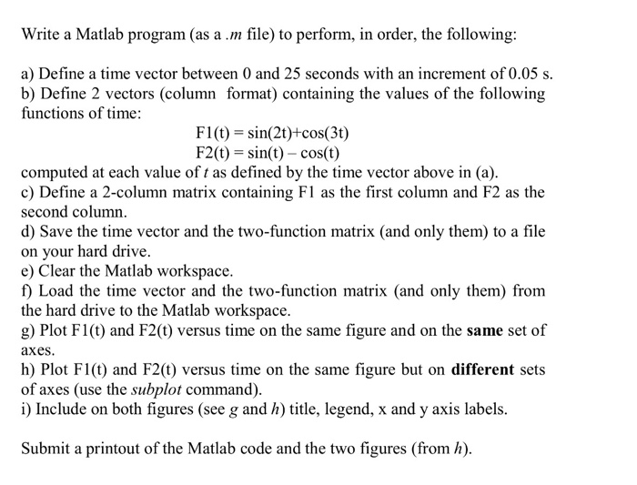Solved Write a Matlab program (as a .m file) to perform, in | Chegg.com