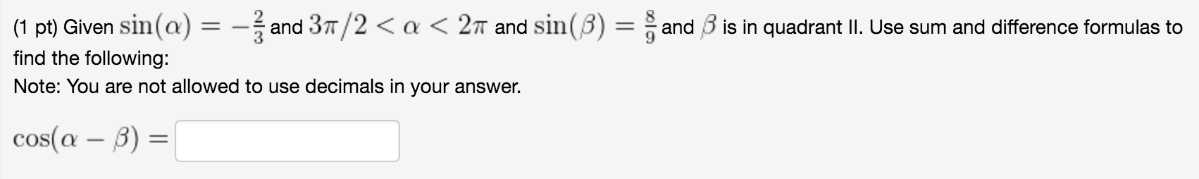 Solved cos(a)--61 and π/2