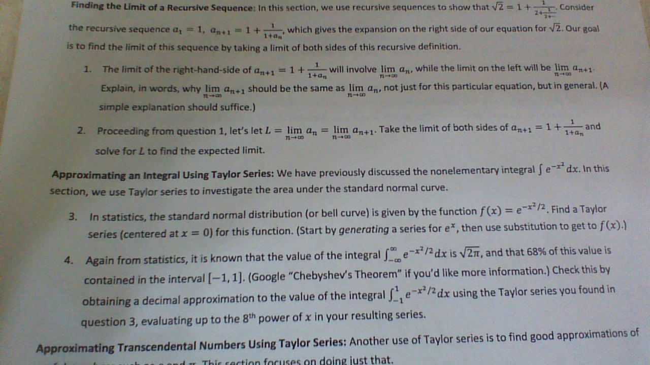 Solved Finding The Limit Of A Recursive Sequence In This 9393