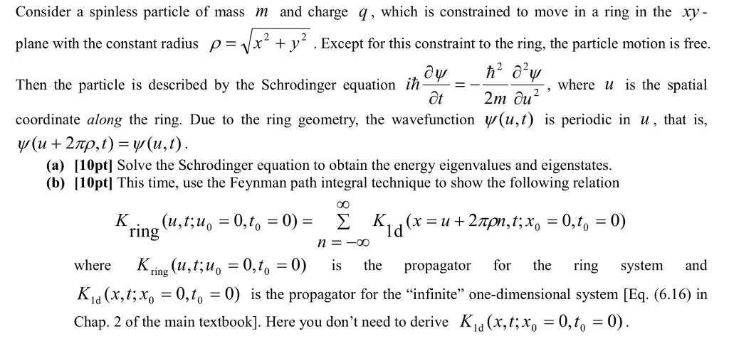 Consider a spinless particle of mass m and charge q, | Chegg.com