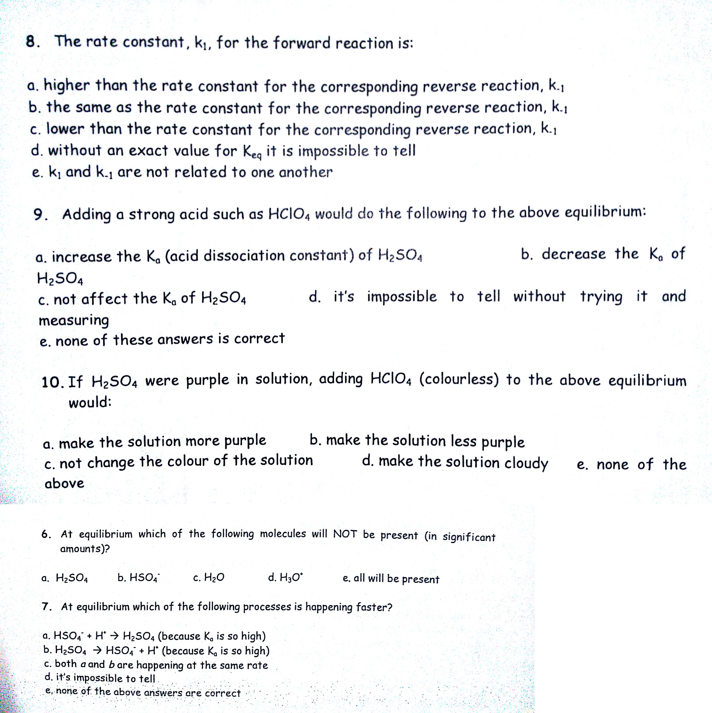 Solved The rate constant, k1, for the forward reaction is: | Chegg.com