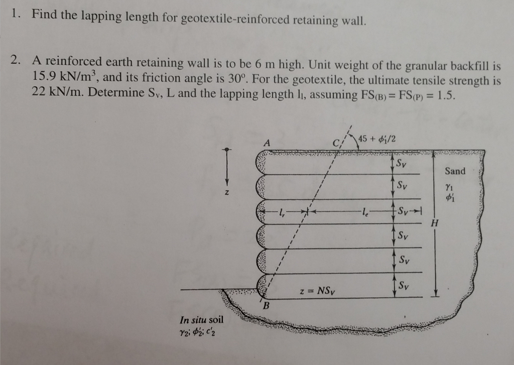 Solved Find the lapping length for geotextile-reinforced | Chegg.com