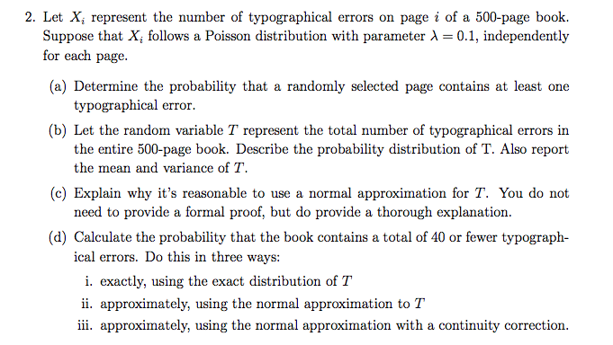 Let X_i represent the number of typographical errors | Chegg.com