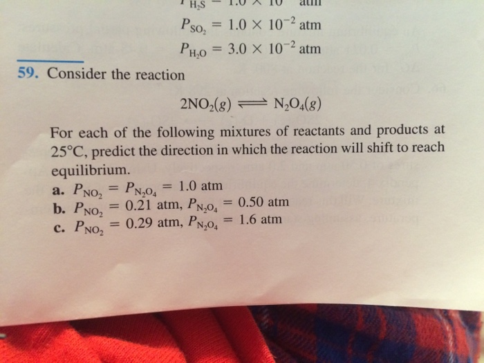 59. Consider the reaction 2NO2(g) N2O4(g) For each of | Chegg.com