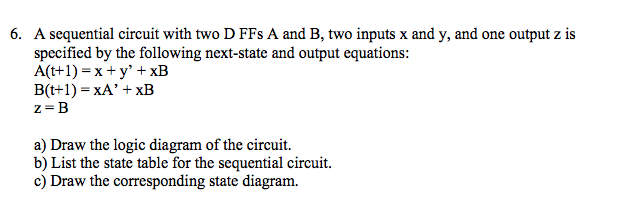 Solved A sequential circuit with two D FFs A and B, two | Chegg.com