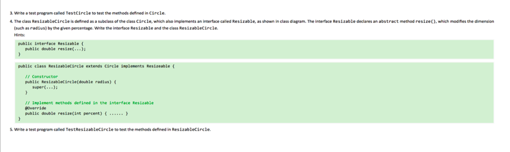 Solved 6.4 Ex: Interfaces Geometricobject and Resizable | Chegg.com
