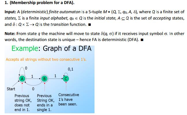 Solved 1 Membership Problem For A Dfa Input A