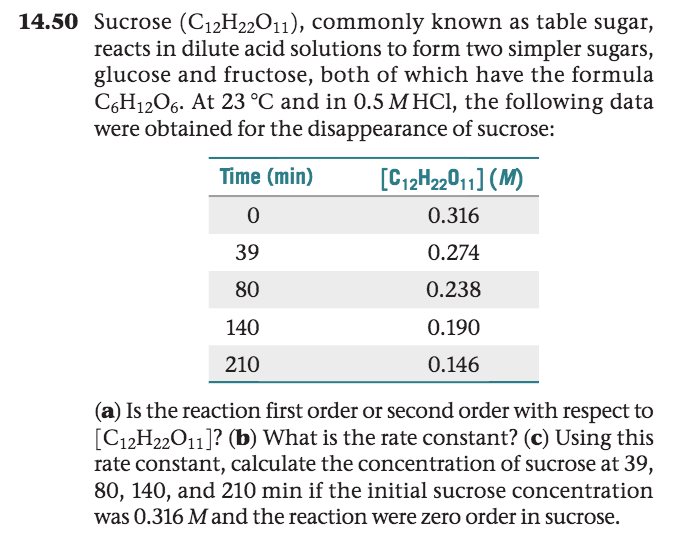 Solved 14.50 Sucrose (C12H22011), commonly known as table | Chegg.com