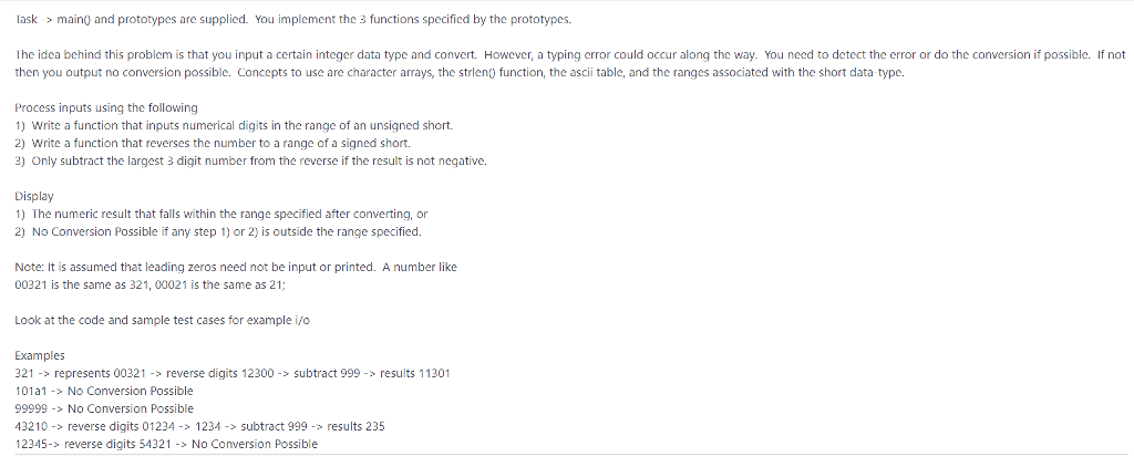 Solved ask >main) and prototypes are supplied. You implement | Chegg.com