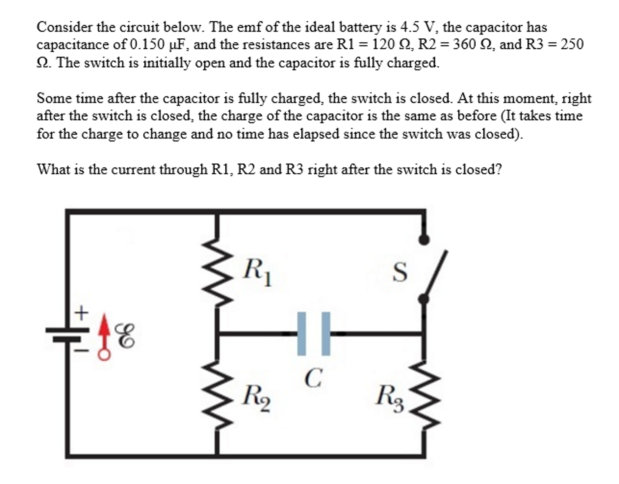 Solved What is the current through R1, R2 and R3 right after | Chegg.com