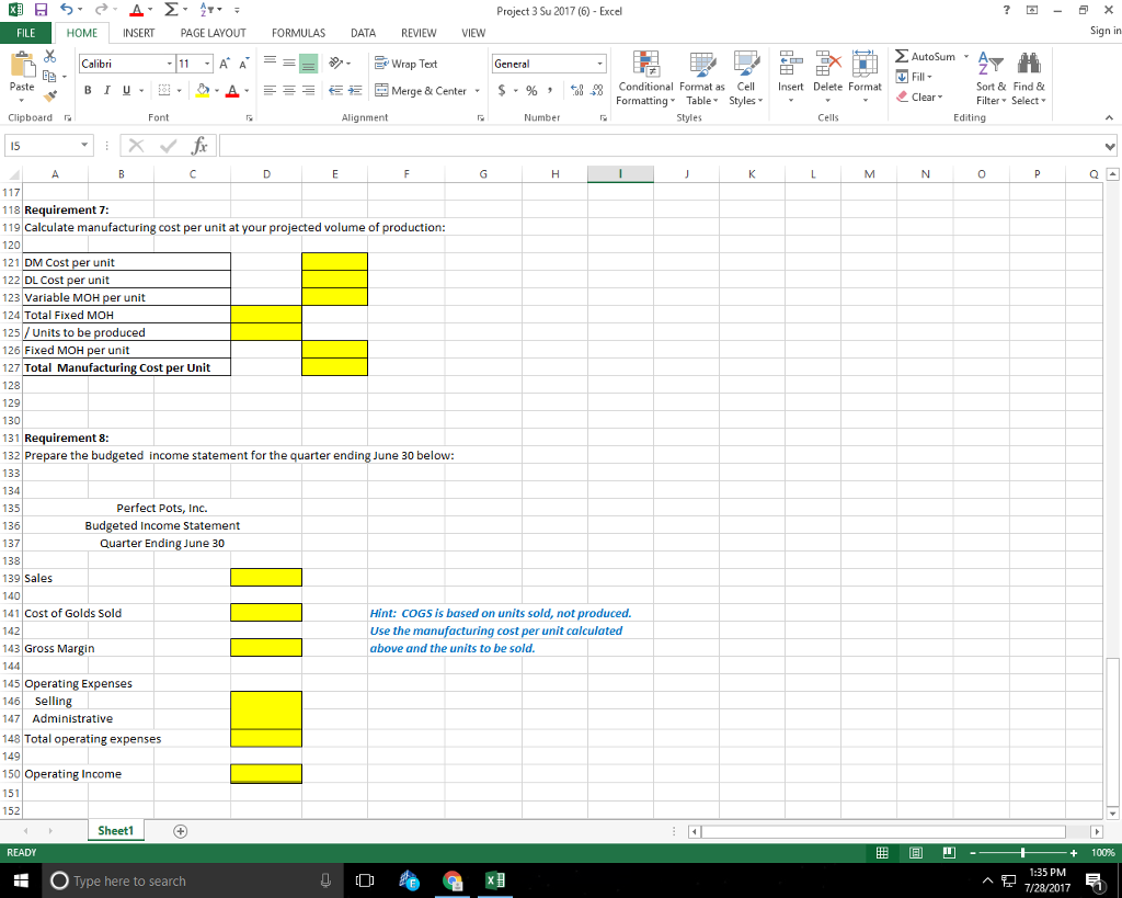 Project 3 Su 2017 (6) Excel FILE HOME INSERT PAGE | Chegg.com