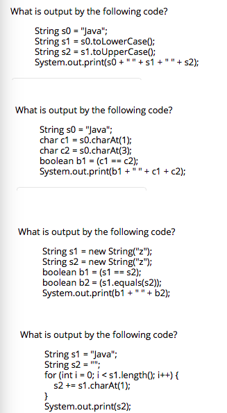 Solved What is output by the following code? String so | Chegg.com