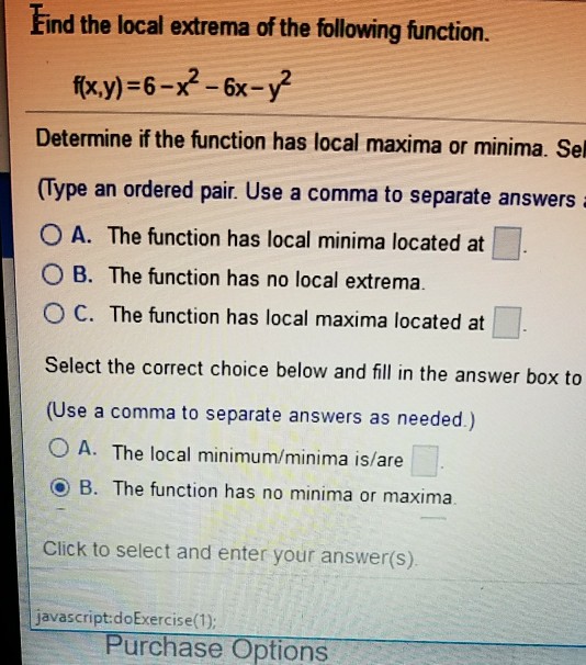Solved Find the local extrema of the following function. | Chegg.com
