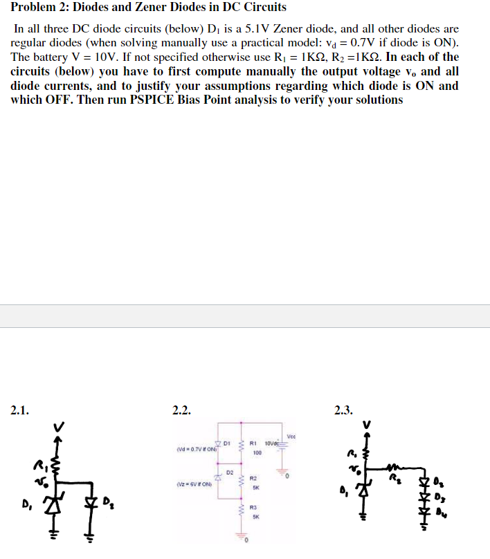 Solved Problem 2: Diodes and Zener Diodes in DC Circuits In | Chegg.com