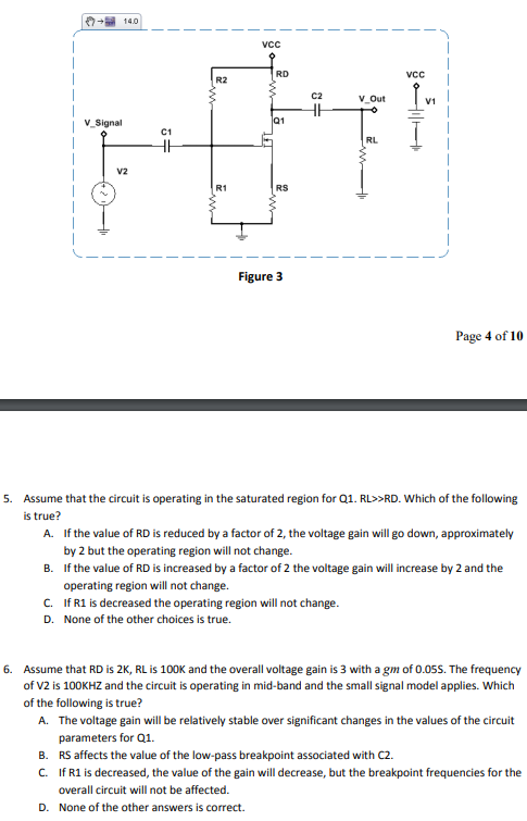 Solved VCC RD VCC R2 C2 V Out V Signal C1 RL V2 R1 RS Figure | Chegg.com