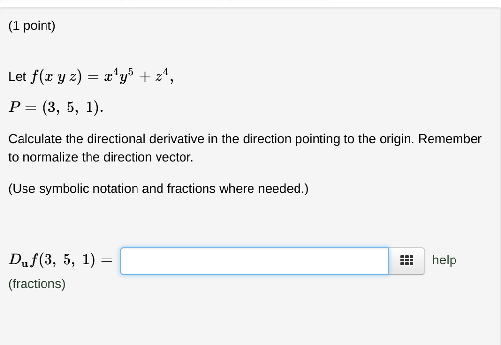 Solved (1 point) P= (3, 5, 1). Calculate the directional | Chegg.com