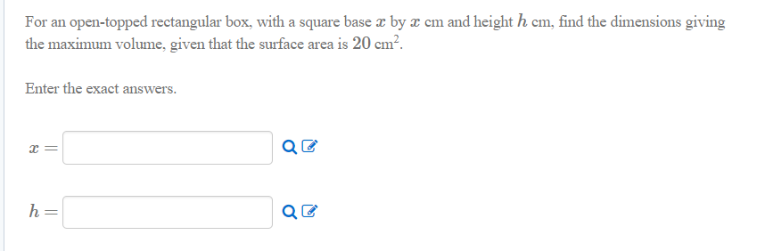 Solved For an open-topped rectangular box, with a square | Chegg.com Solved For an open-topped rectangular box, with a square | Chegg.com