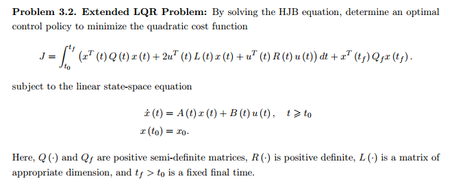 Extended LQR Problem: By solving the HJB equation, | Chegg.com