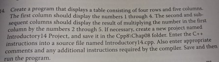 Solved 4 Create a program that displays a table consisting | Chegg.com