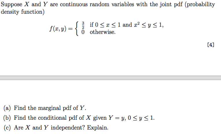 Solved Suppose X and Y are continuous random variables with | Chegg.com