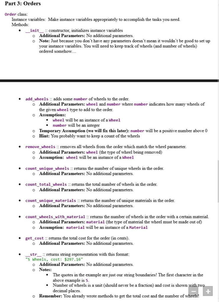 Solved Part 3: Orders Order class Instance variables: Make | Chegg.com